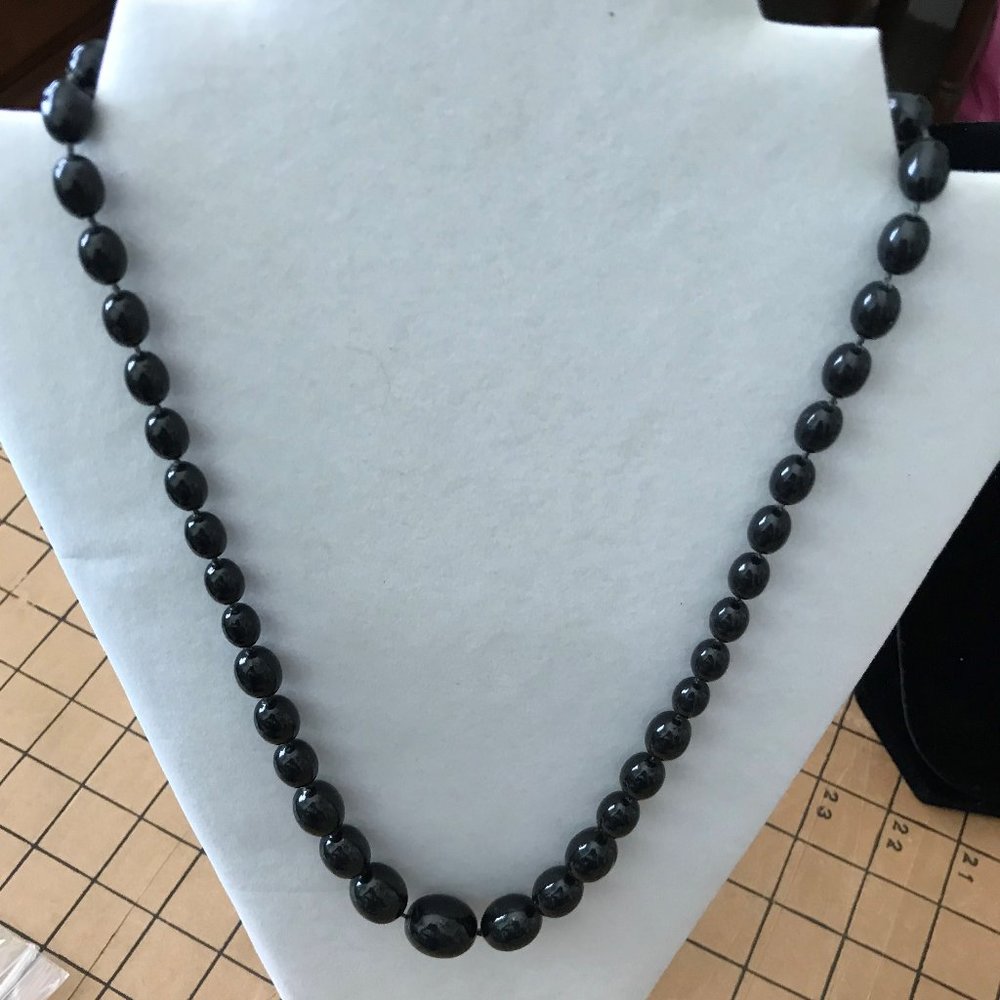 24-Inch Black Thermoplastic Bead Necklace-1960s - Gem